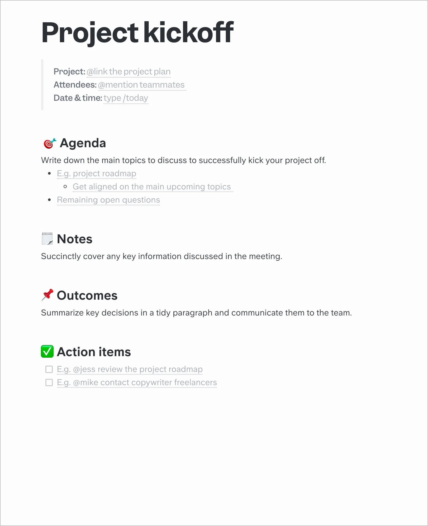 Free Project kick off template
