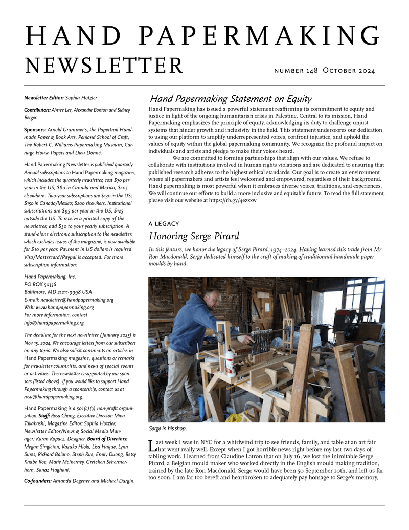 HAND PAPERMAKING, Inc. – magazine – newsletter – portfolios