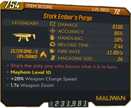 Ember's Purge • BL3 – Legendary SMG | Lootlemon