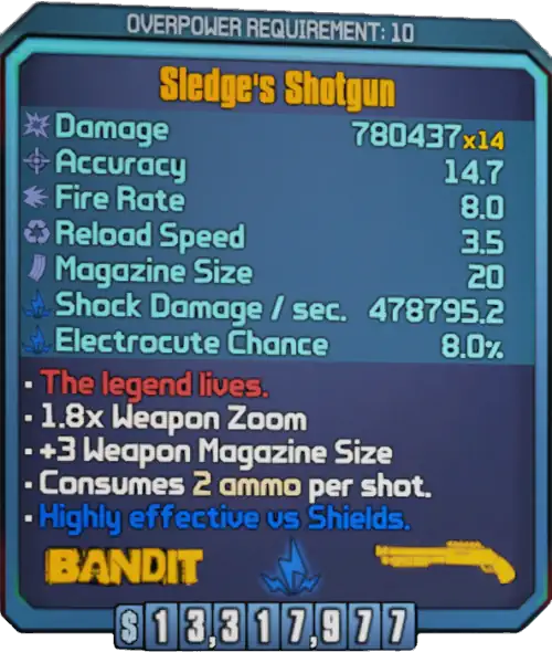Sledge's Shotgun • BL2 – Legendary Shotgun | Lootlemon