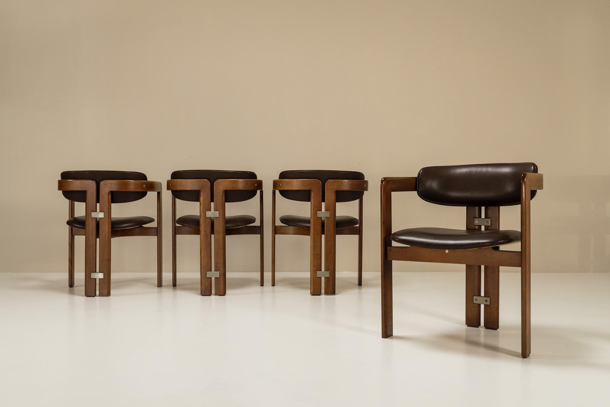 Set of Four “Pamplona” Dining Chairs in Walnut and Leather by Augusto ...