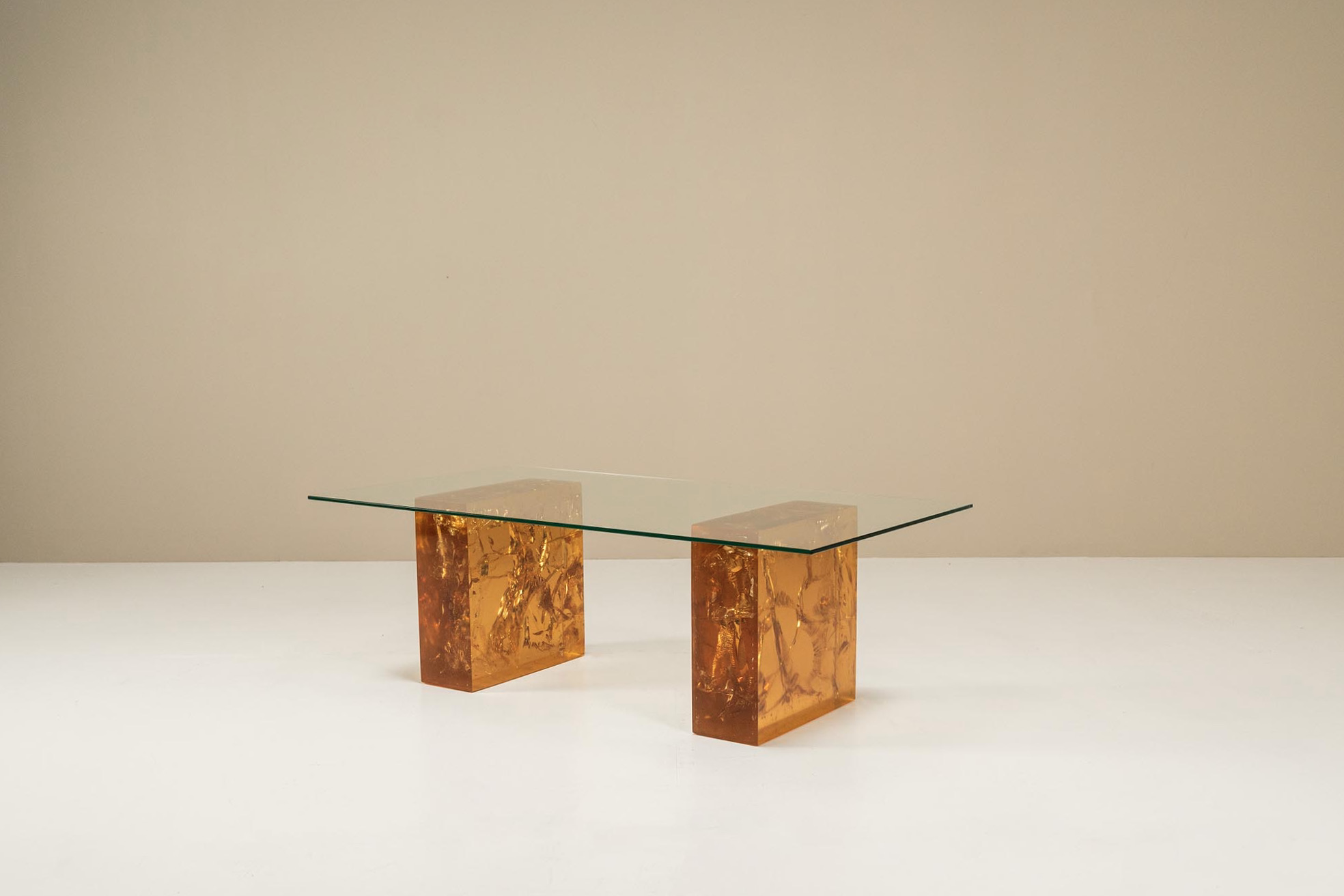Coffee Table in Amber Fractal Resin in The Manner of Marie-Claude de ...