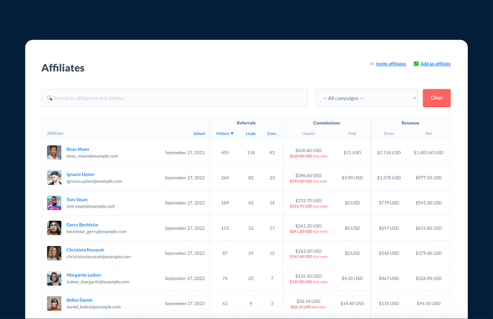 Features to grow your affiliate and referral program - Rewardful