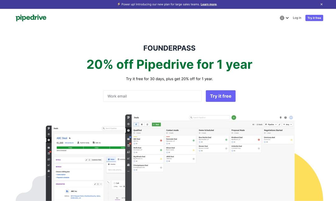 PipeDrive Promo Code - 20% off for 12 months + 30 days free 2024