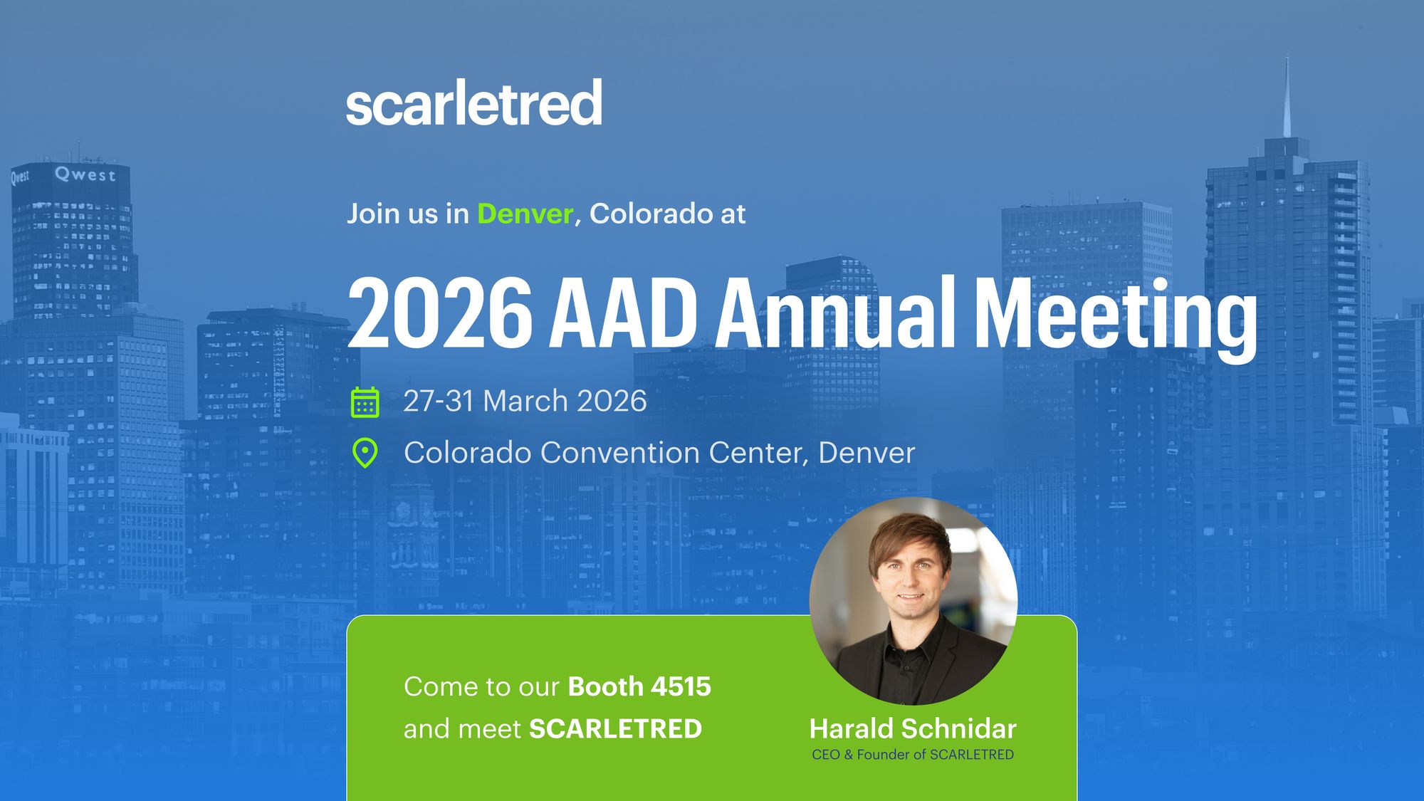 SCARLETRED exhibits at the 2026 AAD Annual Meeting in Denver, Colorado