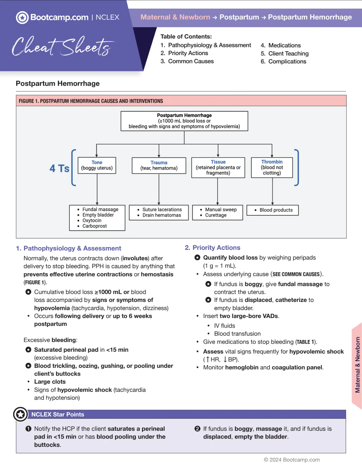 Postpartum Hemorrhage PPH Cheat Sheet NCLEX Bootcamp