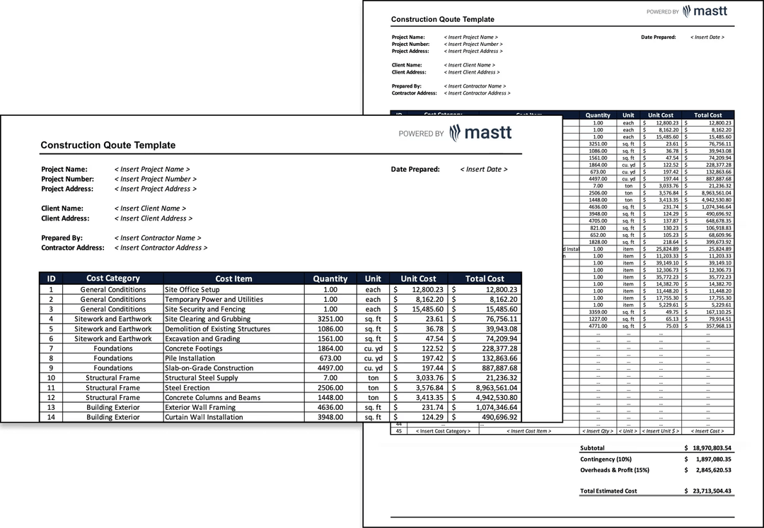 Construction Quote Template (Word, Excel)