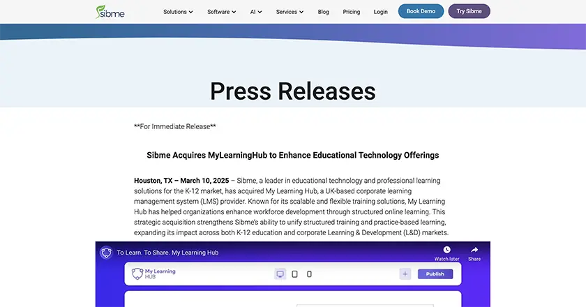 Sibme Acquires MyLearningHub