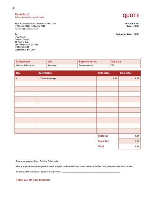 Word Invoice Templates