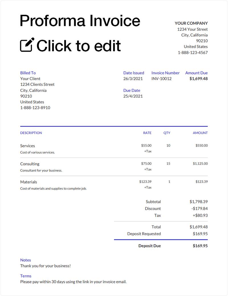 Proforma Invoice Template