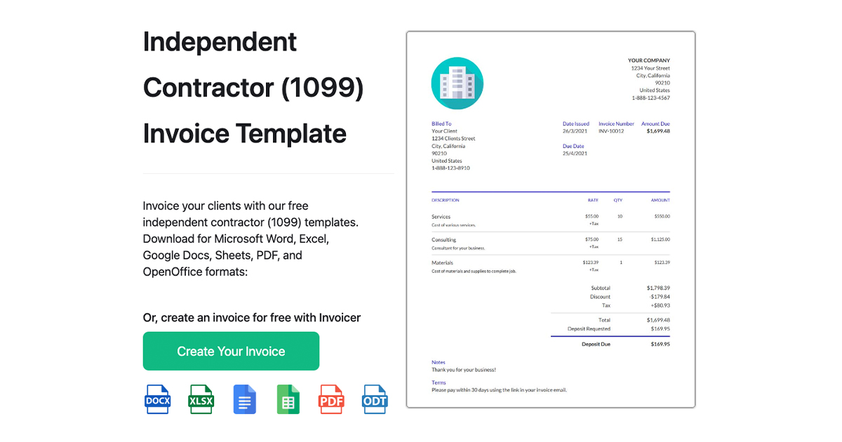 Independent Contractor (1099) Invoice Template Independent Contractor (1099) Invoice Template
