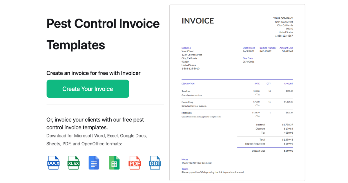 Pest Control Invoice Templates
