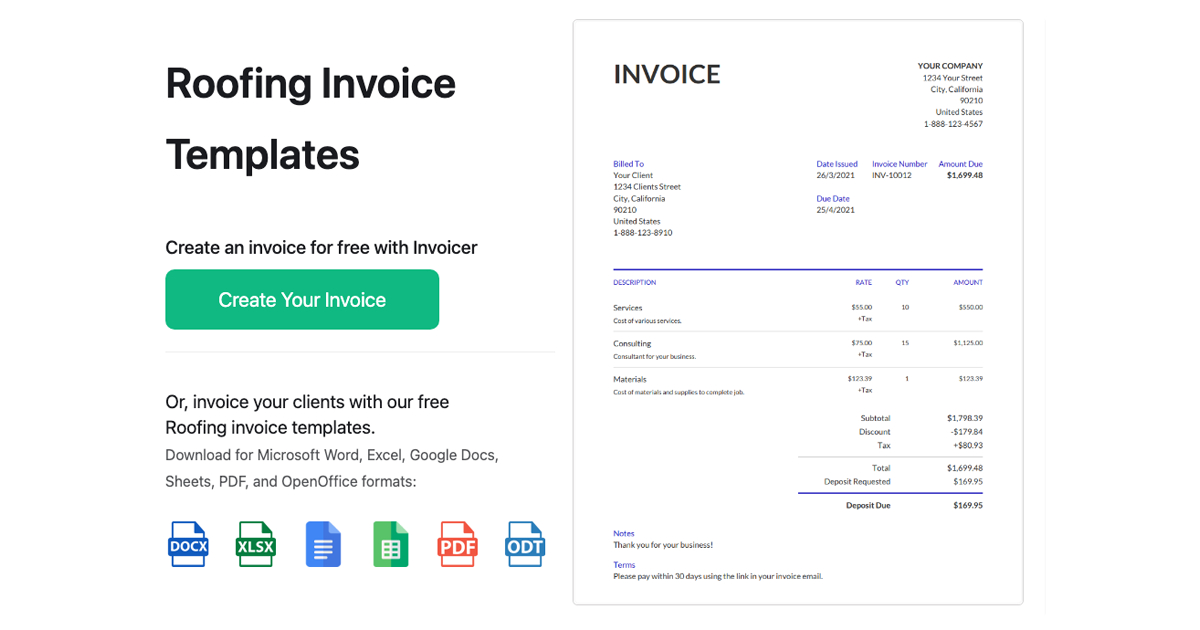 Roofing Receipt Template Roofing Invoice Template Free Download
