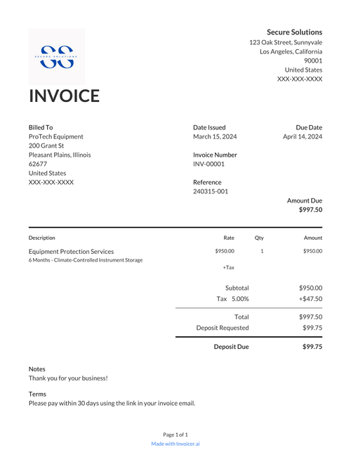 Storage Unit Invoice Templates