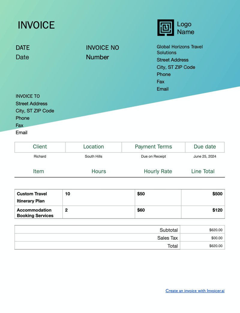 Travel Services Invoice Templates and Comprehensive Guide