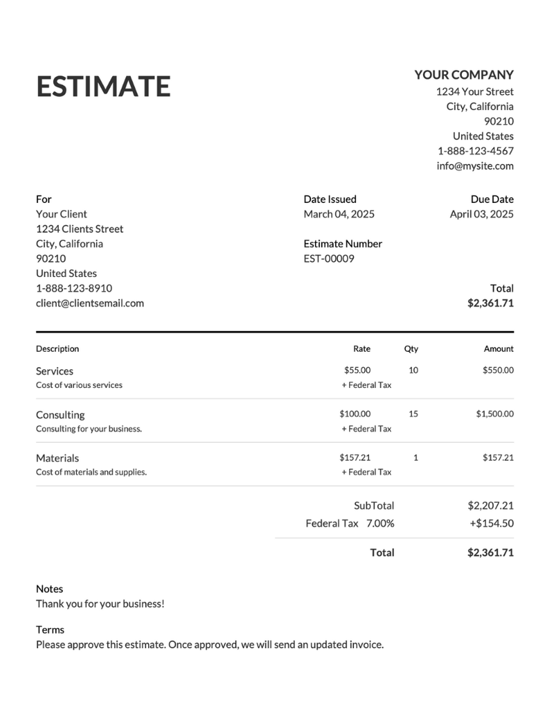 Electrical Estimate Templates