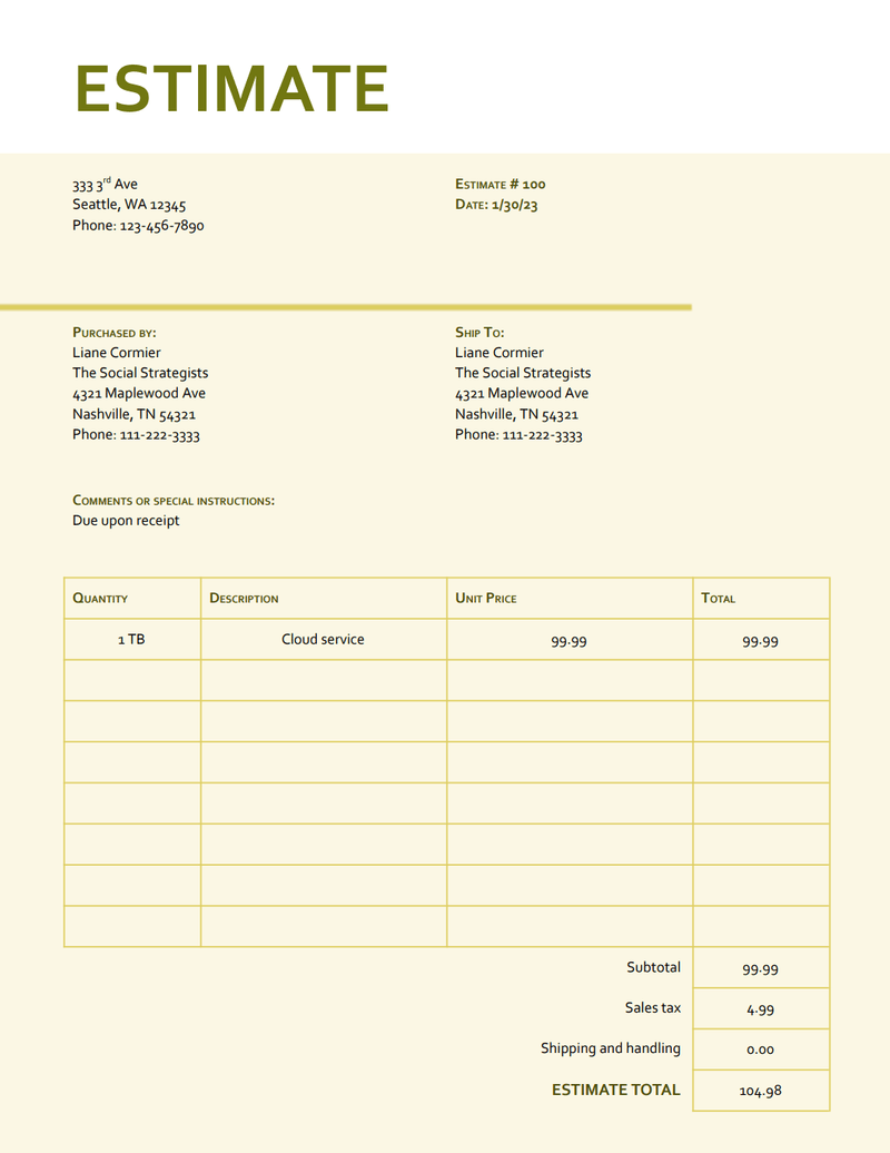 Word Estimate Templates