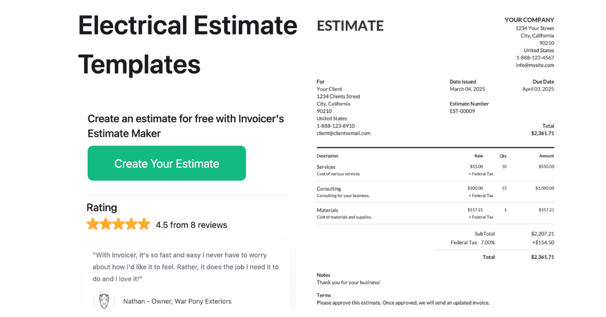 Electrical Estimate Templates