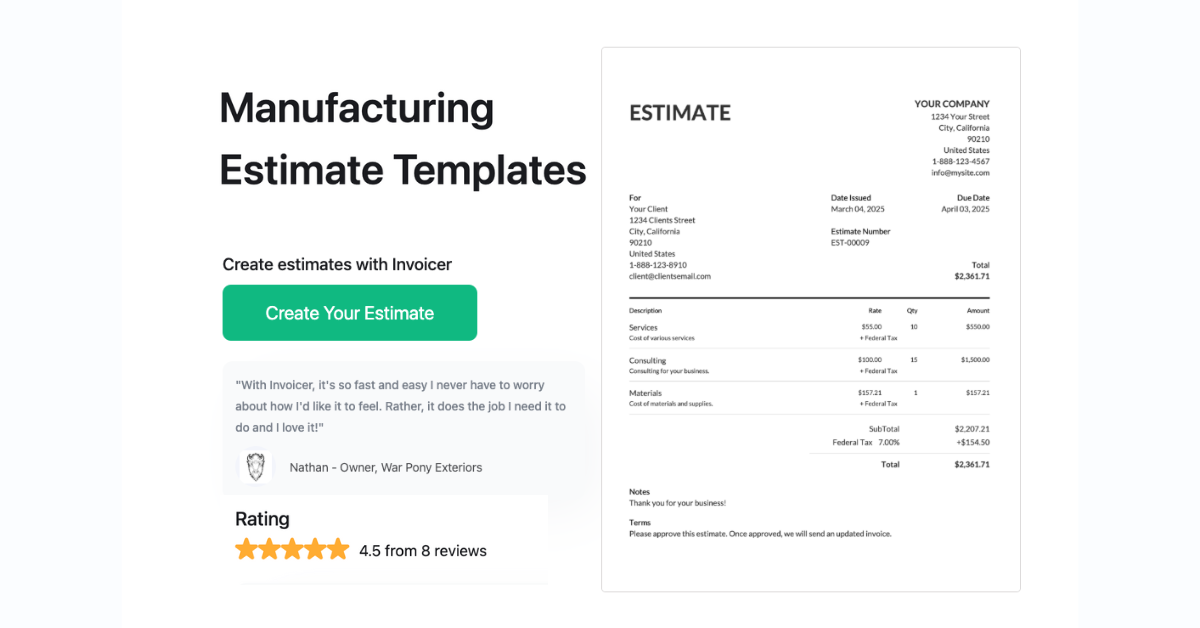Manufacturing Estimate Templates