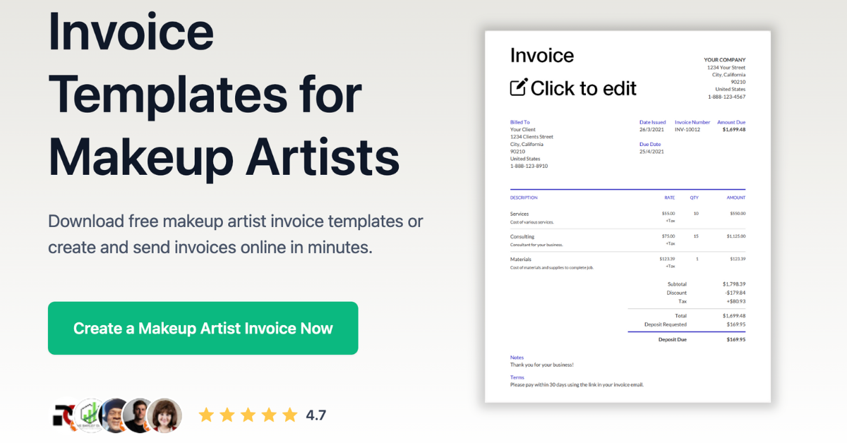 Invoice Templates for Makeup Artists