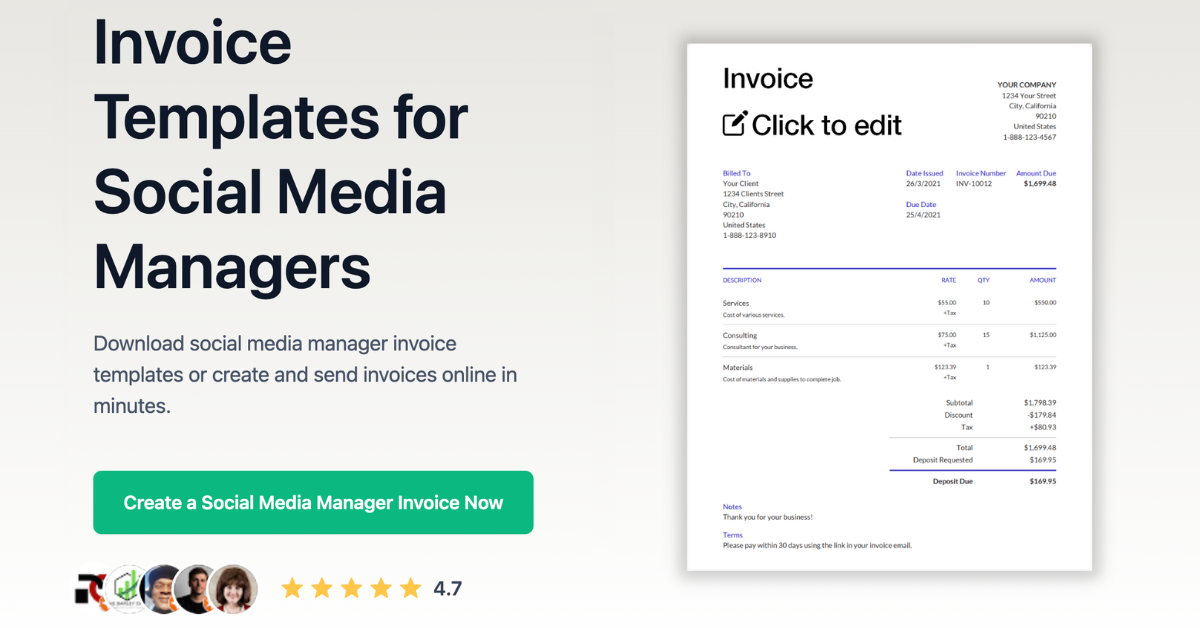 Invoice Templates for Social Media Managers