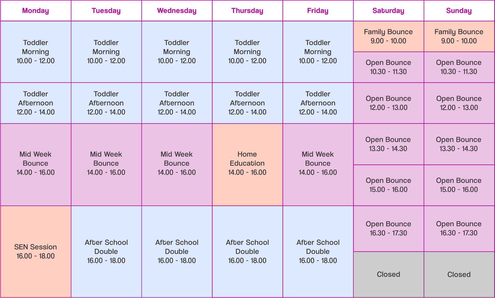 Session Timetable | Book Soft Play, Trampolining & Ninja Obstacle Course