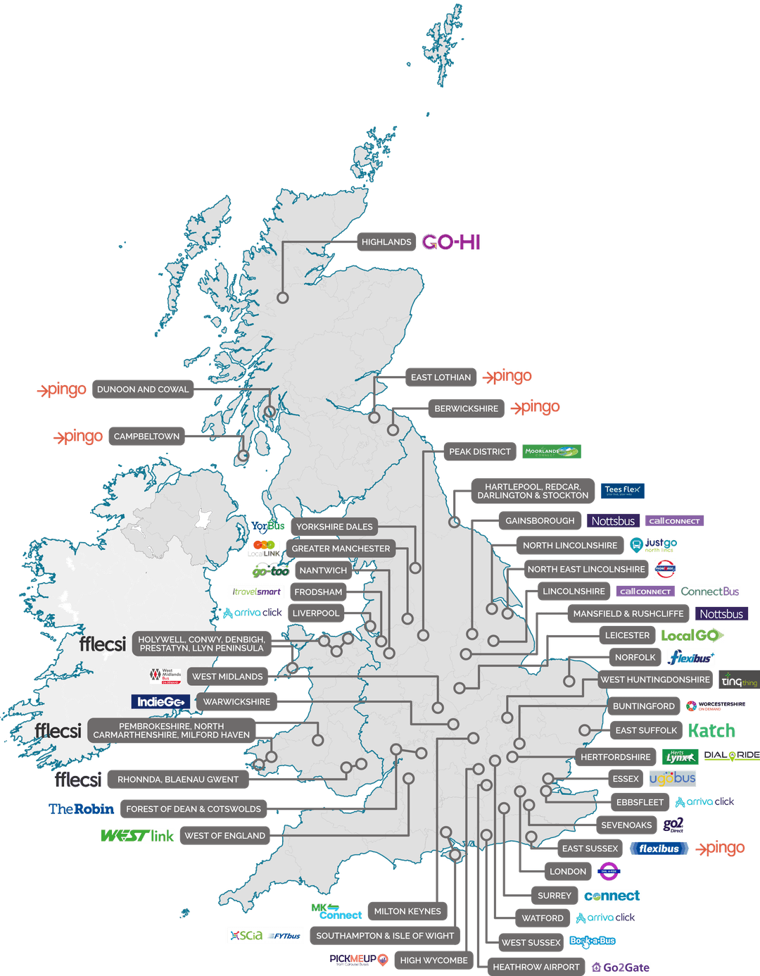 Digital demand responsive transport > Existing schemes and operators