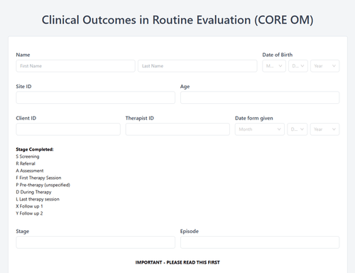 Critical Outcomes in Routine Evaluation (CORE OM) Template