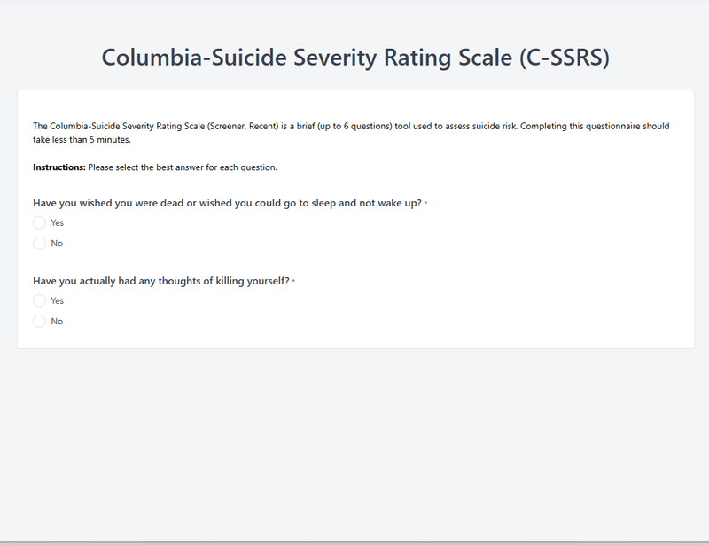 C-SSRS Suicide Risk Assessment — Columbia Protocol Digital Tool Template