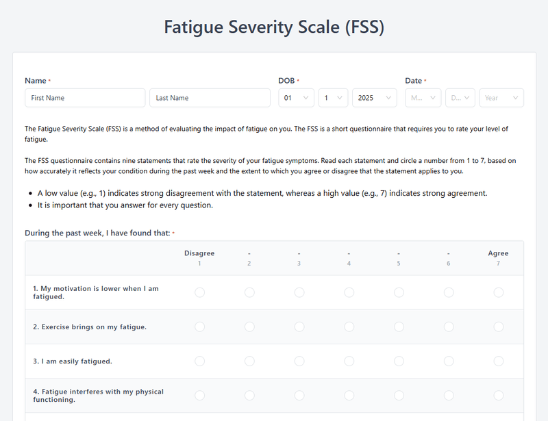 Fatigue Severity Scale (FSS) Template