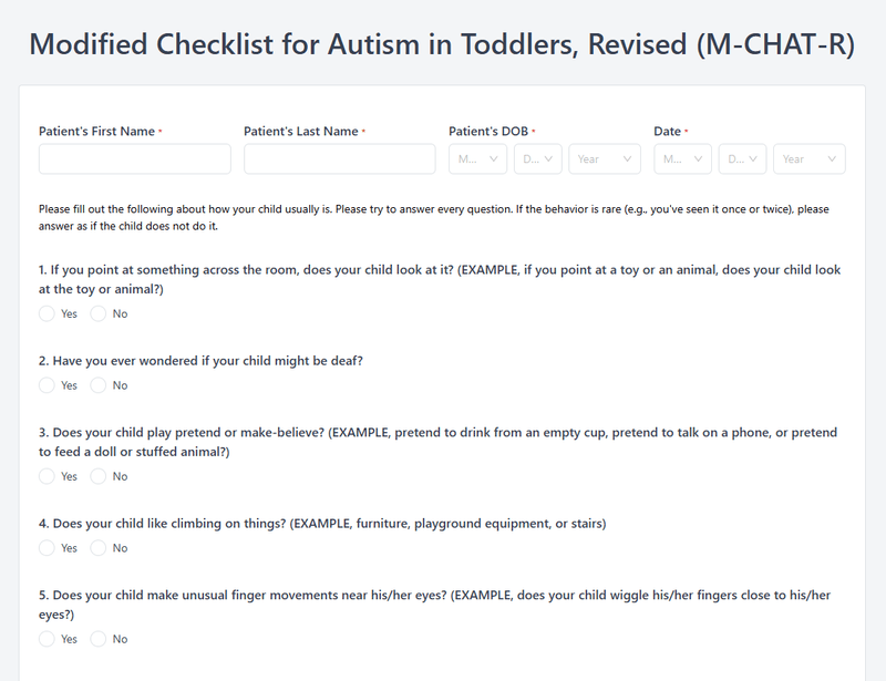 Modified Checklist for Autism in Toddlers, Revised (M-CHAT-R) Template