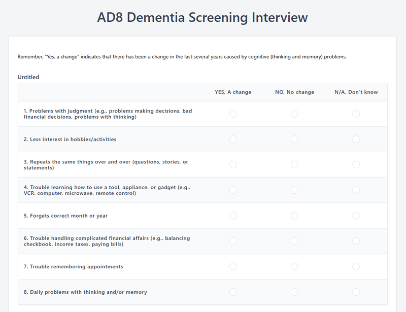 AD8 Dementia Screening Interview Template