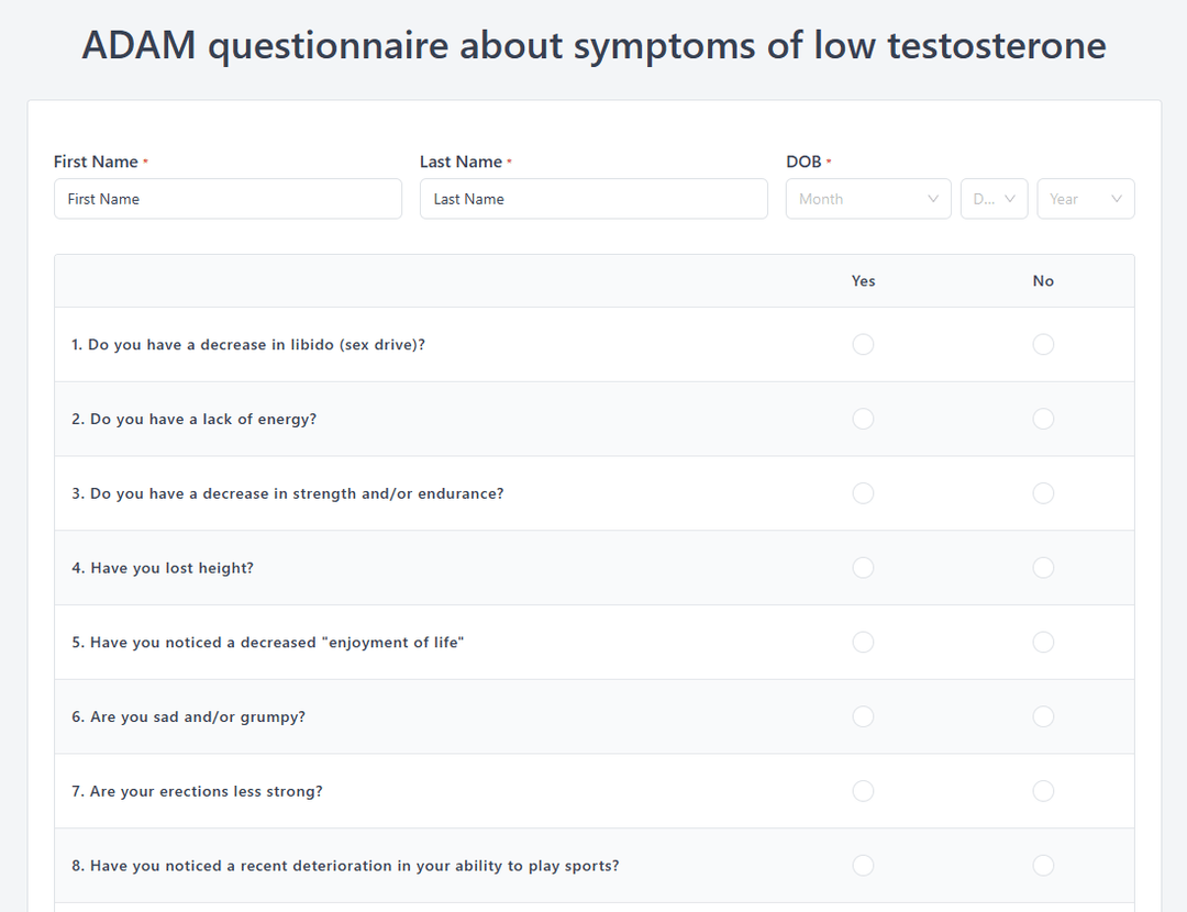 ADAM Questionnaire — Low Testosterone Screening Tool | Zentake Template
