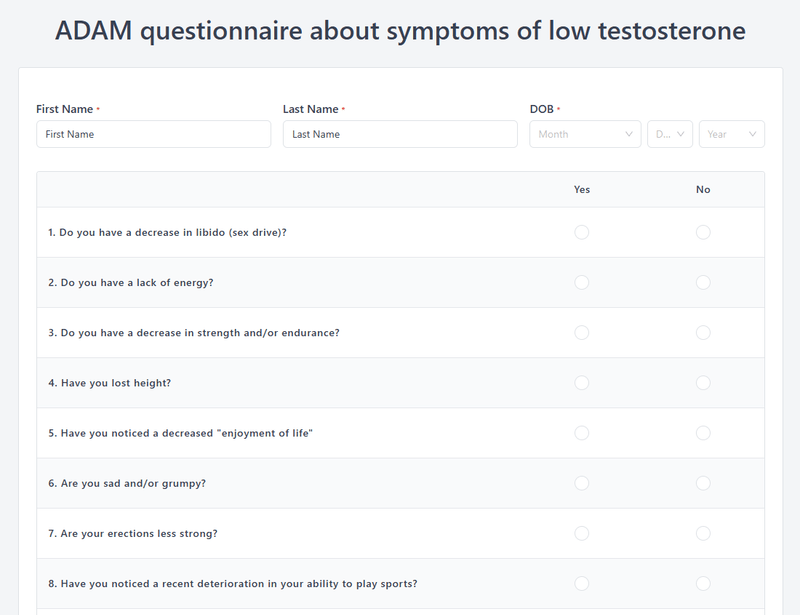 ADAM questionnaire about symptoms of low testosterone Template