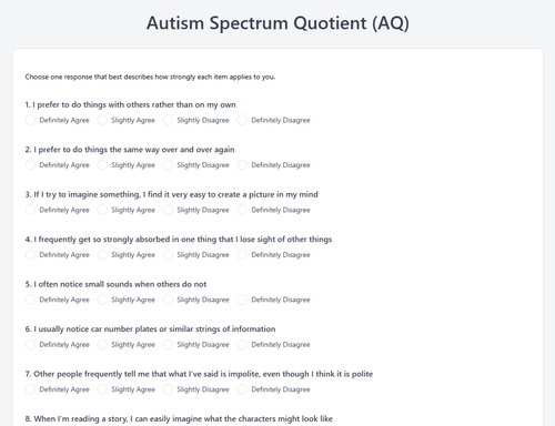 Autism Spectrum Quotient (AQ) Template