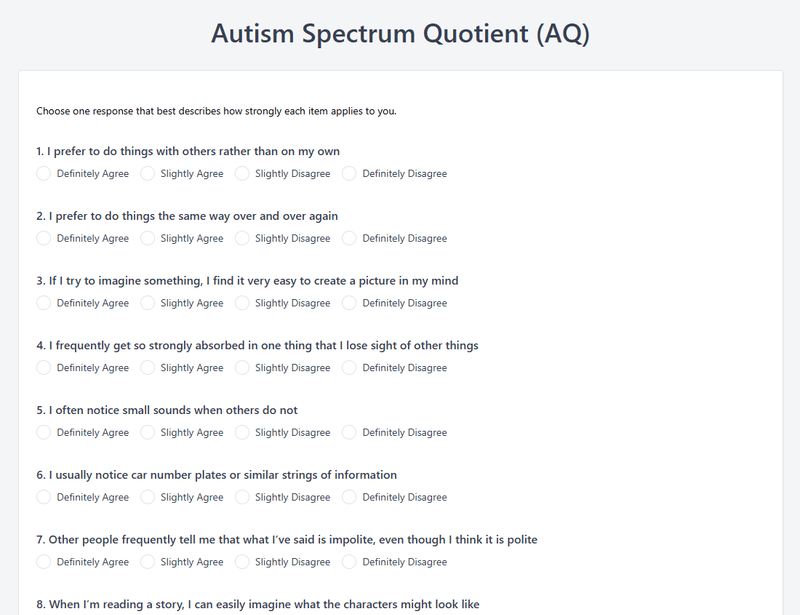 AQ Autism Spectrum Quotient — 50-Item Autistic Traits Self-Assessment ...