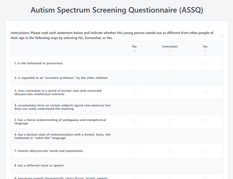 Autism Spectrum Screening Questionnaire (ASSQ) Template
