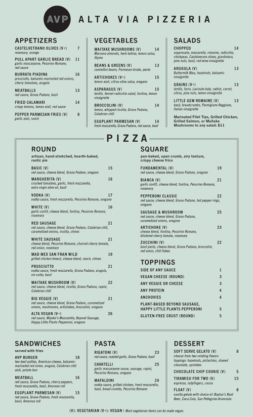 Our Menu | Alta Via Pizzeria