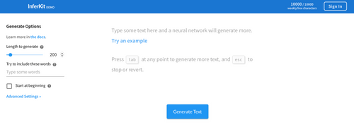 InferKit - AI Text Generation API & Web App