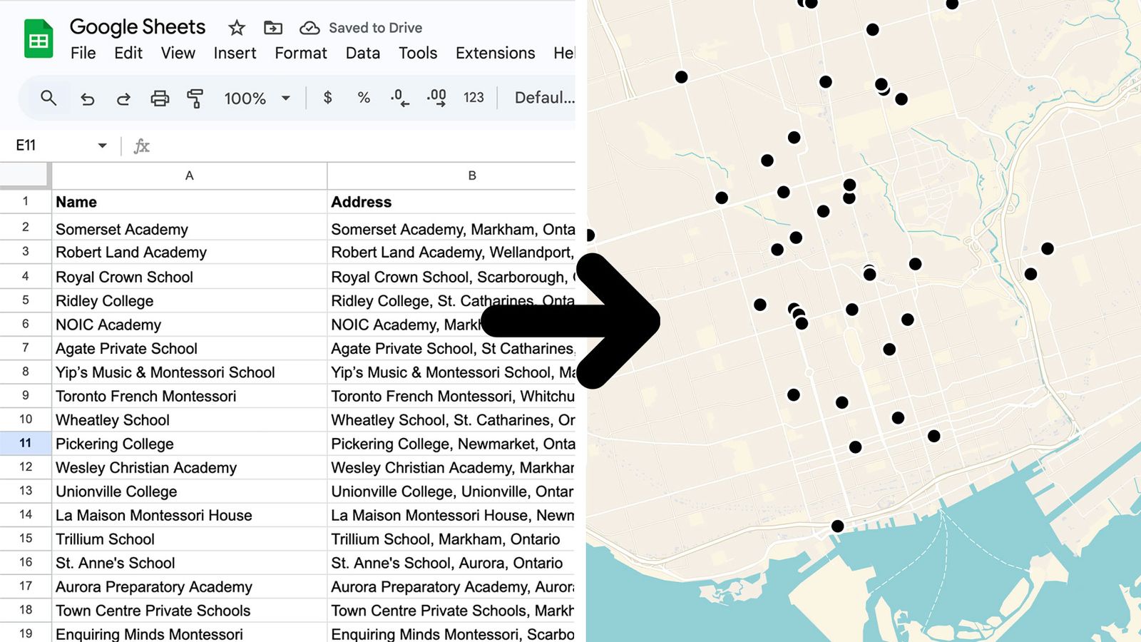 Map a Google Sheet | Sync Google Sheets and Google Maps