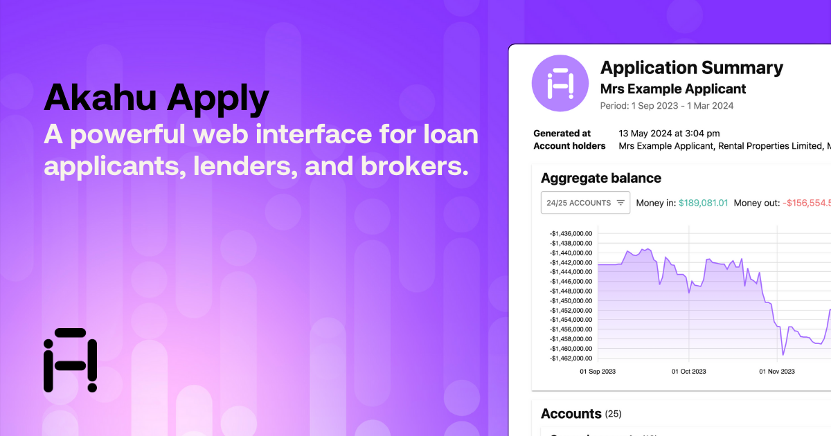Akahu Apply: a web interface for loan applicants, lenders, and brokers.