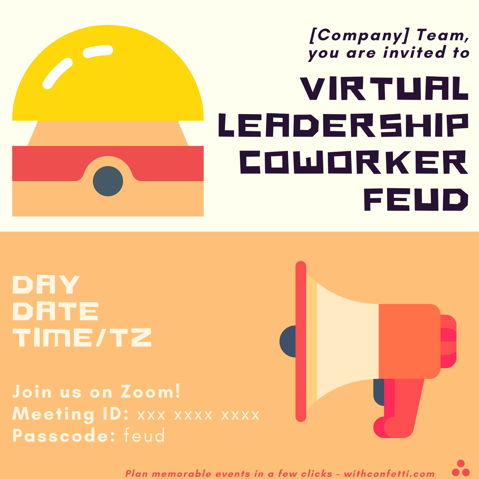 Virtual Leadership Coworker Feud Event Invite | Confetti 🎉