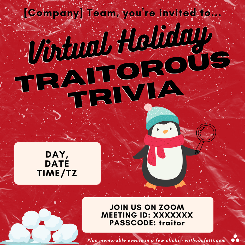 Holiday Traitorous Trivia Event Invitation | Confetti 🎉