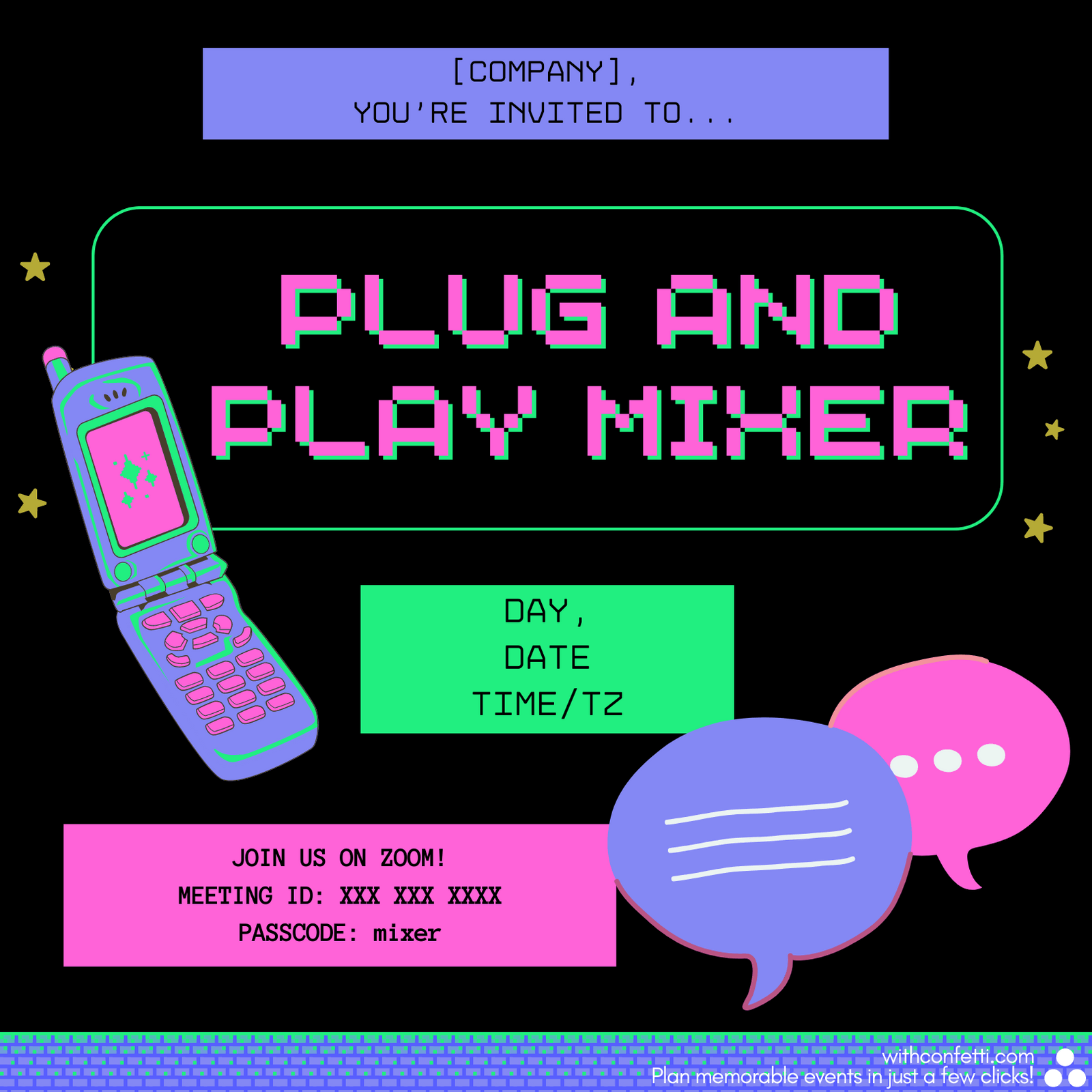 Plug and Play Mixer Event Invitation | Confetti 🎉