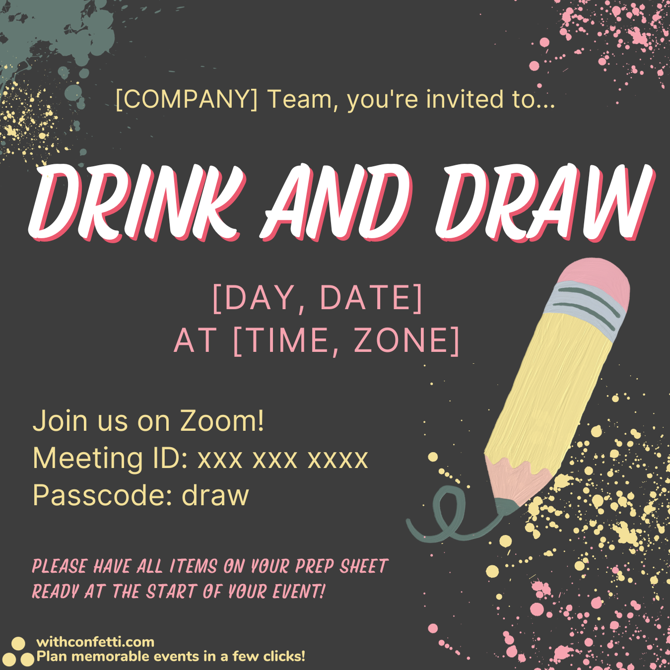 Drink and Draw Event Invitation | Confetti 🎉