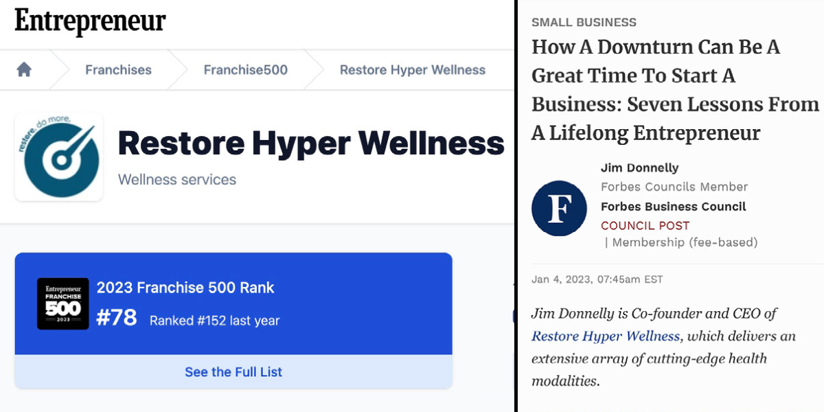 Restore Recognized As Top Entrepreneur in '23 | Restore Hyper Wellness