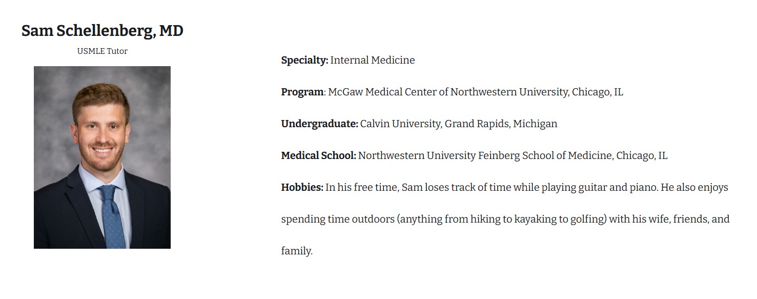 Sam Schellenberg, MD - USMLE Tutor