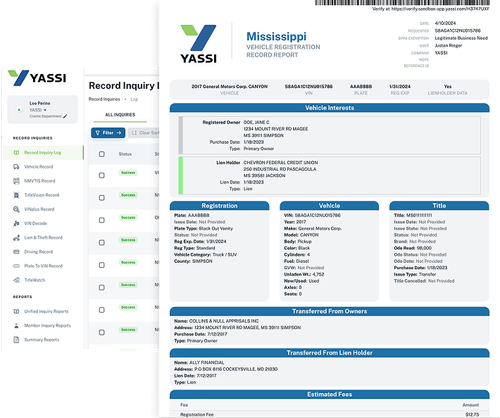 YASSI Vehicle Records - Real-Time Lien, Title & Registration