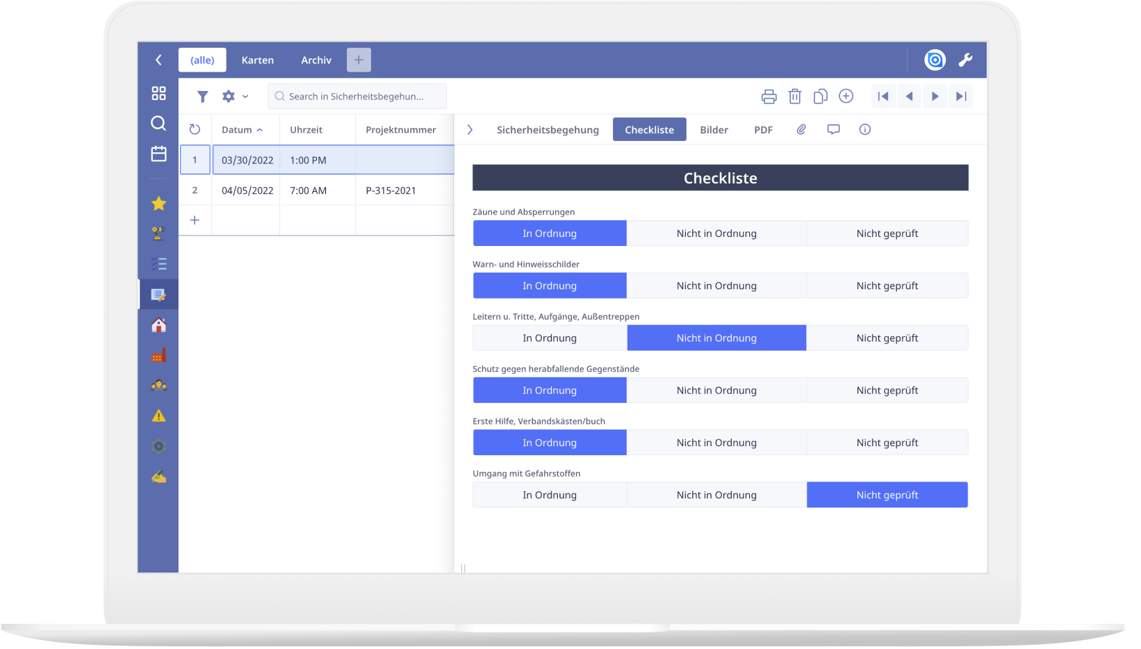 Sicherheitsbegehung | Eine Vorlage für alle Fälle | Ninox