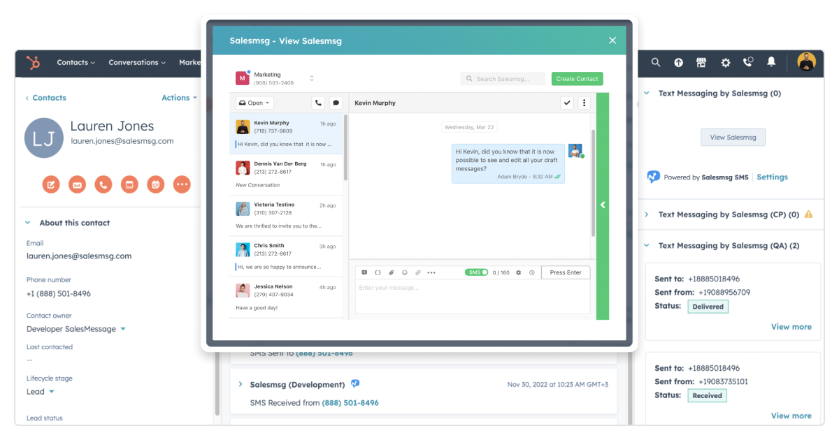 HubSpot SMS Texting Integration | Connect to Salesmsg